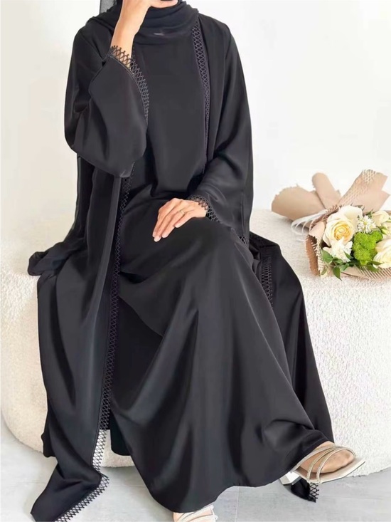 Dresses | Black Womens Modest Abaya With Decorative Trim Size 56 | Poshmark